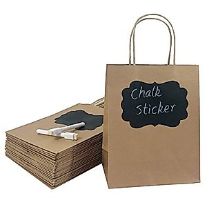 【24pcs Bags】Paper Bags With Handles- 8x10x4 Brown Shopping Bags-Gift Bags With Chalk Sticker-Mudium Size Kraft Bag-Kraft Paper Bags With Chalkboard Sticker - Party Bag With Label-White Chalk Pens- Chalk Marker…