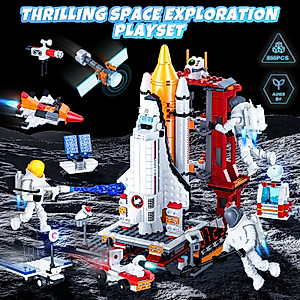 Space Exploration Shuttle Toys for 6 7 8 9 10 11 12 Year Old Kids, Girls, Boys, 12-in-1 STEM Projects Rocket Building Toy Kit with 3 Astronauts, Airplane Rocket Set, Gift idea for Ages 6 +, 885 Pcs