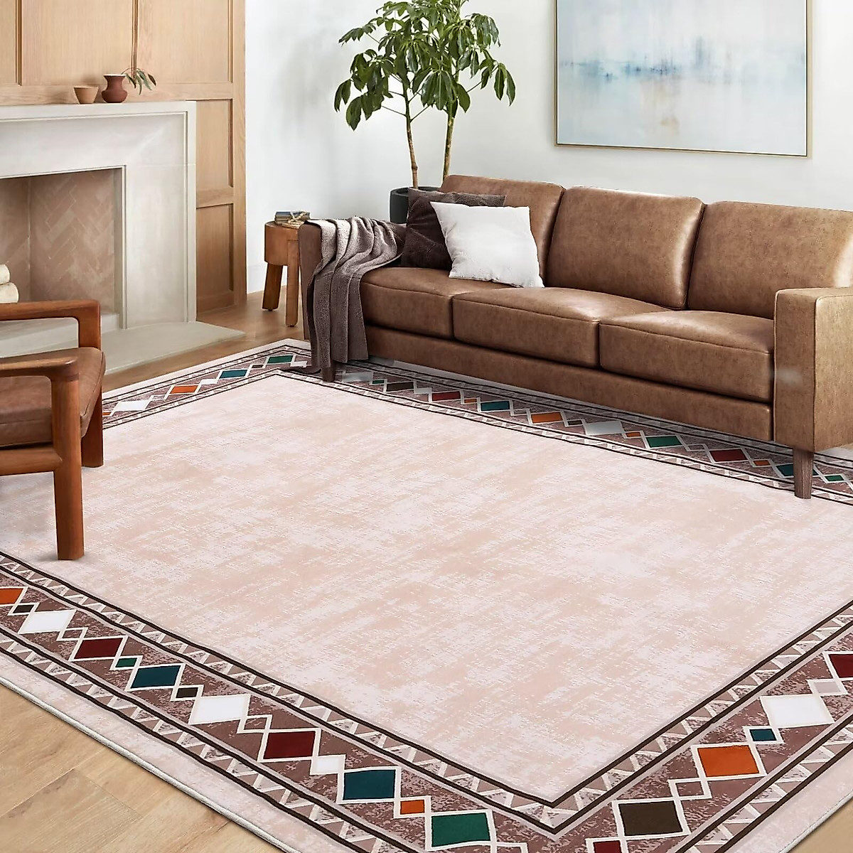 Fashionwu Area Rug 9x12 Non Slip Modern Rug Thin Machine Washable Rug No Shedding Large Rug with Low Pile for Living Room, Bedroom, Dining Room, Beige