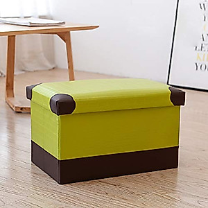 DANADESK Foldable Rectangular Storage Ottoman Footstool, Leather Shoes Bench Storage Bench Chest with Memory Foam seat Footrest Stool -Green S