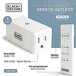 BLACK+DECKER Wireless Remote-Control Outlet, Pack of 3 Outlets, 1 Remote - Premium Light Switches