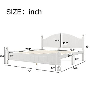 Harper & Bright Designs King Size Platform Bed with Headboard and Footboard,Solid Wood White King Bed Frames with Slat Support, Traditional Concise Style Single King Bed for Teens Adults, White