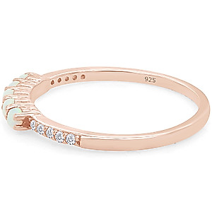 AFFY Five Stone Design, Dainty 14k Rose Gold Plated 925 Sterling Silver Round Cut Created Opal And Cubic Zirconia Stackable Ring Jewelry For Women Size -6
