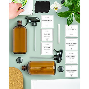 Vine Creations Amber Glass Spray Bottles, 2 Pack Glass Spray Bottles for Cleaning solutions, 16 oz Spray Bottle for Cleaning, Mister Spray Bottle for Plants, Amber Spray Bottles with Waterproof Labels