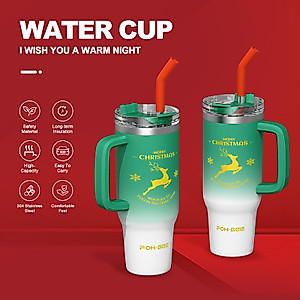 FOHGEE Christmas Style 30oz Stainless Steel Tumbler with Handle - Keep Drinks Cold & Hot All Season! (Green Reindeer)