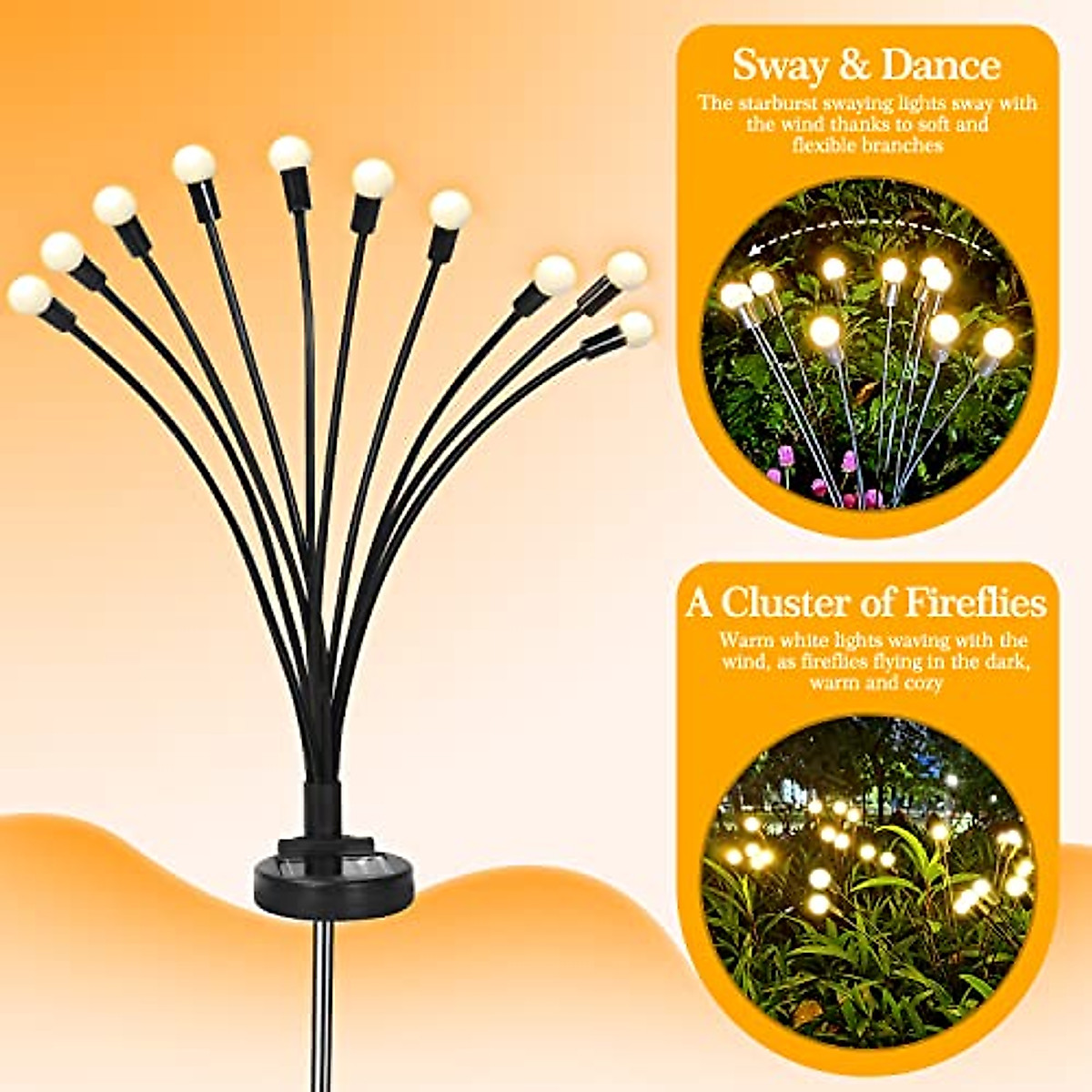 WEEKSUN 8 Pack 10LED Solar Garden Lights, Solar Firefly Lights, Swaying LED Solar Decorative Lights Stick, Garden Lights Solar Powered Waterproof for Garden Shrub Lawn Patio Decoration, Warm White
