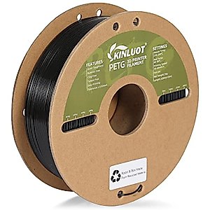 KINLUOT PETG Filament 1.75mm 3D Printer Filament, Easy to Print, Dimensional Accuracy +/- 0.03 mm, 1kg Cardboard Spool (2.2lbs), Fit Most FDM Printer (Black)