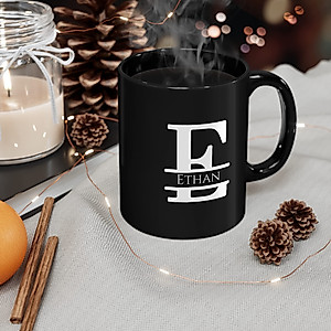 Personalized Monogram Coffee Mug, Initial Letter E Customized for Women Men Girls Boys Dads Moms Friends, Taza de Café Personalizada Con Monograma, Letra Inicial - Black Mug Letter E 11oz