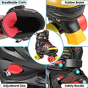 Hikole Kids Roller Skates,Adjustable Size Skates with ABEC-7 Bearing for Boys Girls Ages 6-12, Beginners Roller Skate with Breathable Comfortable Mesh (Black and Yellow,Size S:10C-13C)
