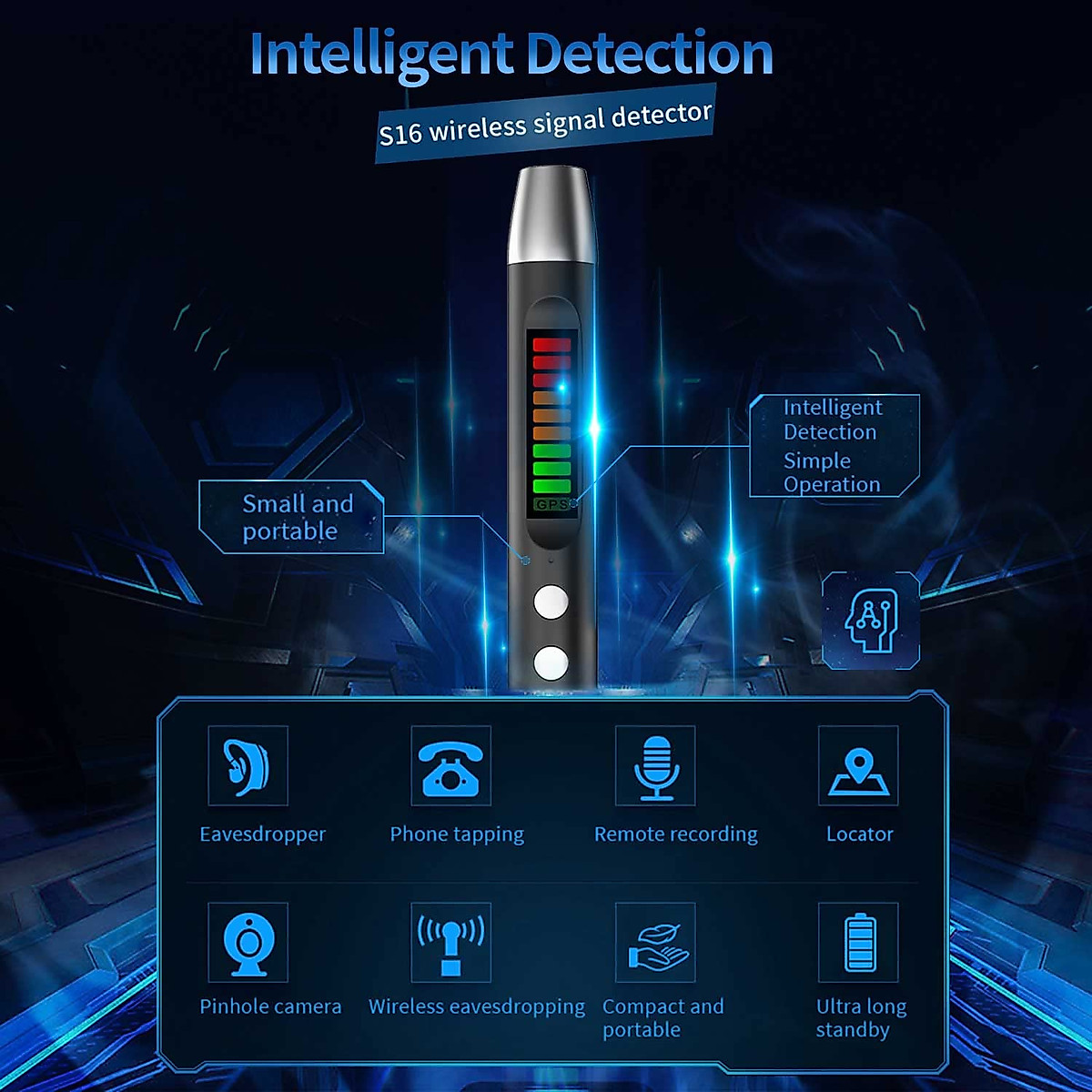 NOYAFA Hidden Camera Detectors,RF Signal Scanner 12 Levels Sensitivity 4 Professional Modes, Anti Spy Detector Bug Detector GPS Tracker Spy Camera Detector for Hotels Office Travel