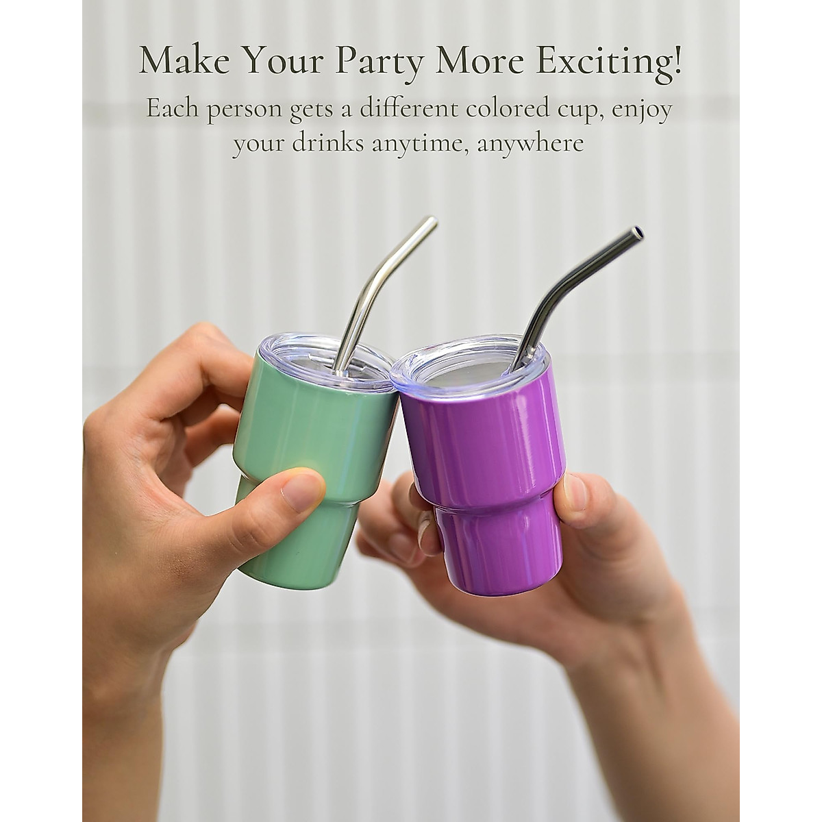 UIRZOTN 3oz Mini Tumbler Shot Glass with Straw and Lid, 6 Pack Stainless Steel Sublimation Shot Glasses for Wedding Party Whiskey Cocktail Bar with Straw and Lid