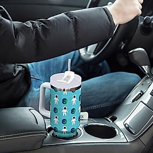 ARGTILDN 40 oz Tumbler Astronaut Earth Space Insulated Travel Mug with Handle and Straw Lid Stainless Steel Vacuum Coffee Cup Tea Beverage Container Water Bottles for Car Sports office