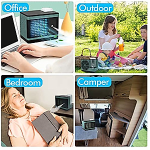 Portable Air Conditioner Fan, HITNEXT Personal Evaporative Air Cooler USB Arctic Fresh Air Fan with Humidifier, 3 Speeds & 7 Colors Lights for Bedroom, Office, Car, Living Room, Desk