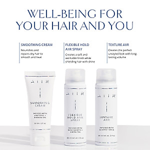 AIIR Professional Travel Size Haircare Bundle - Texture Spray, Smoothing Cream, Flexible Hold Hairspray & Travel Bag, Vegan Hair Care Infused with Crystals, Clean Beauty