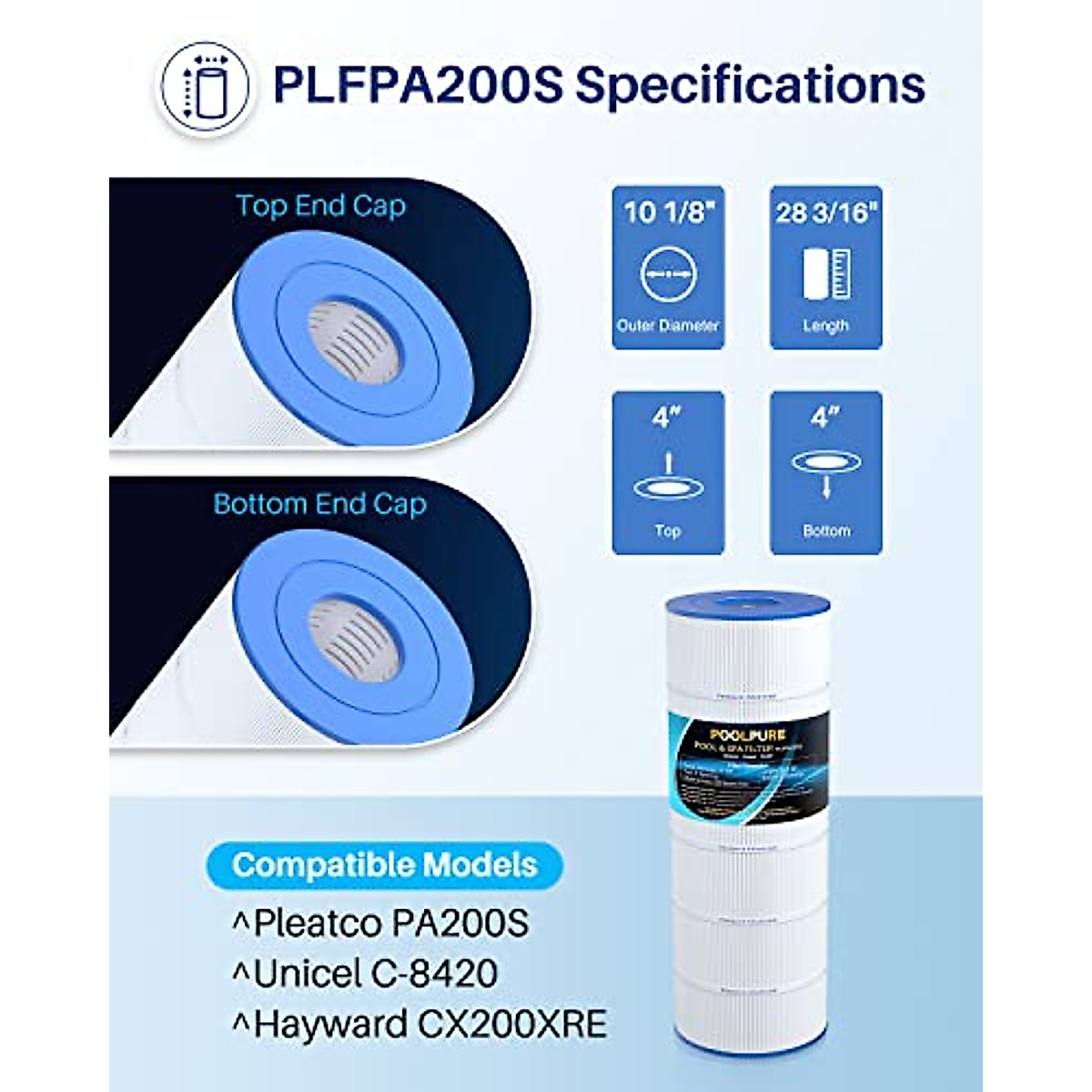 POOLPURE PLFPA200S Filter Replaces PA200S, Hayward CX200XRE, Hayward SwimClear C200S, Ultral-D5, 200 sq.ft Filter Cartridge 1 Pack