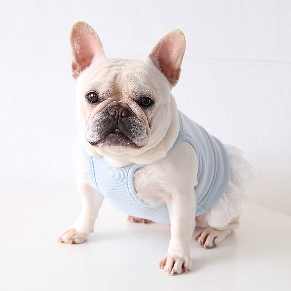 French Bulldog Vest,Dog Cotton Shirt Vest Lightweight Stretchy Dog T-Shirts Sleeveless Vests Breathable Clothes (Lace,Medium)