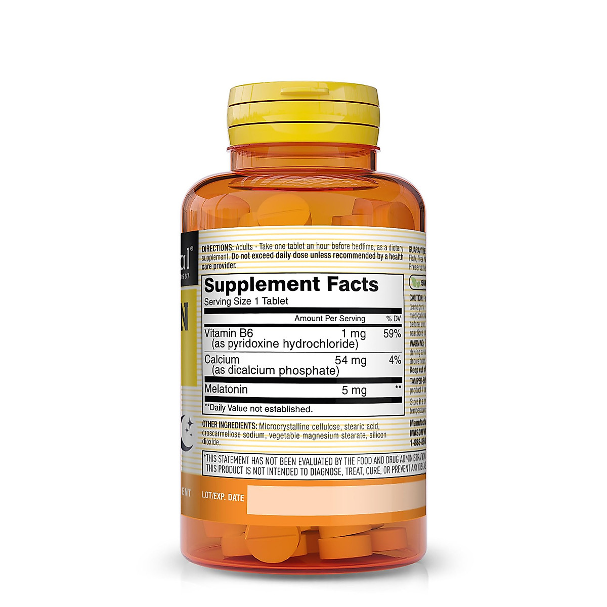 MASON NATURAL Melatonin 5 mg with B6 & Calcium, Natural Sleep Aid, Supports Restful Sleep, 60 Tablets, Pack of 3