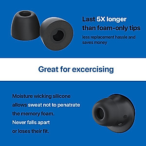 AirFoams Pro Universal Memory Foam Ear Tips w/Silicone Shield Patented for Sony WF-1000XM5, WF-1000XM4, Beat Fit Pro, Beats Studio Buds Plus, Beats Flex. Replacement. Kickstarter. (SML)