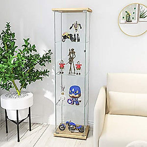 Goujxcy 4-Shelf Glass Display Showcase Cabinet, 64" Curio Cabinet Collection Display Case with Glass Door, Tempered Glass Floor Standing Bookshelf Display Organizer for Living Room, Office