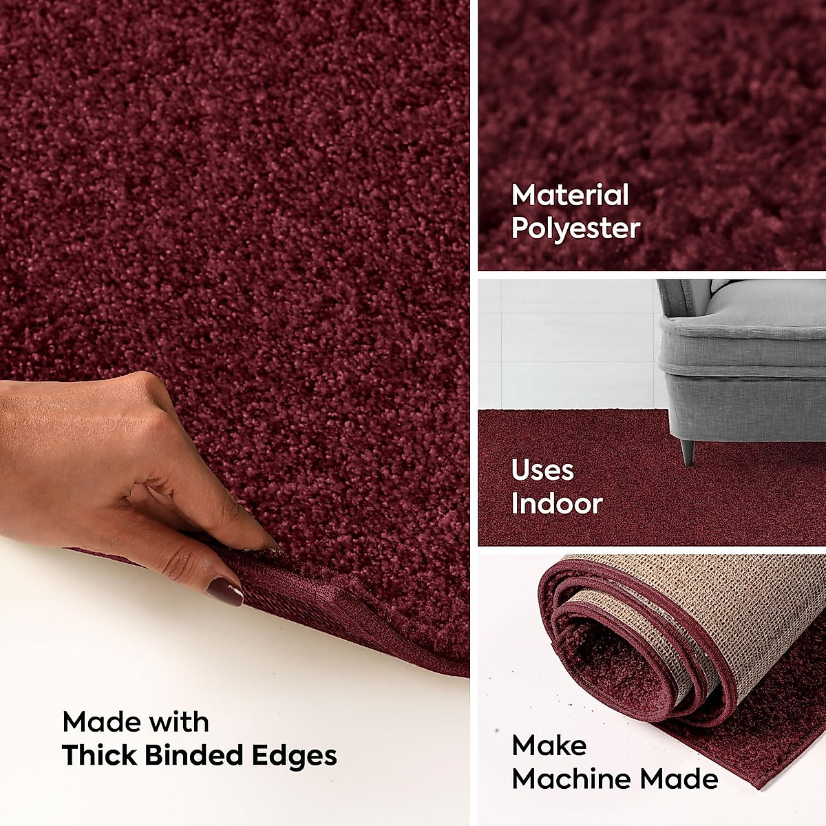 Bright House Solid Color Area Rugs Burgundy - 2' x 4' Rectangle, Indoor, Stain & Fade Resistant, Perfect for Living Room, Bedroom, Dining Room, Entryway, Doorway, Pet & Kids Friendly Rug, Wedding