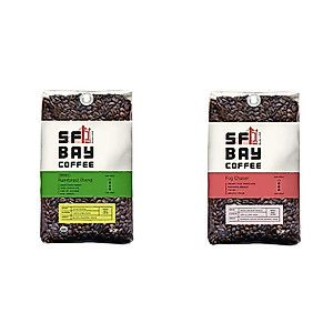 San Francisco Bay Whole Bean Coffee - Organic Rainforest Blend (2lb Bag) and Fog Chaser (2lb Bag), Medium Dark Roast