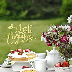 Sodasos Just Engaged Cake Topper for Engagement Party Decorations, Engaged Ring Sign,We're Engaged Cake Toppers (gold)