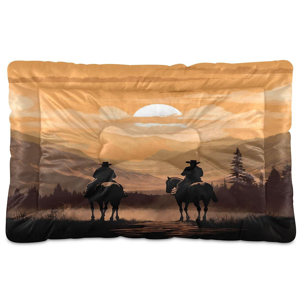 YETTASBIN Western Cowboy Crate Pet Bed, Portable Washable Dog Cat Mat, Soft Comfortable Pet Mattress with Non-Slip Bottom for Dogs Cats Sleeping, 36 x 24 Inch