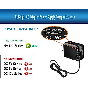 UpBright 5V 1A AC/DC Adapter Compatible with Crosley CR8005F CR8005F-W0 Cruiser Plus Portable Turntable CR8005D BK CR8005 D CR 8005 CR8005F-GA CR8005D-BL CR8005D-TU CR8005D-TW CR8005D-WS Power Supply