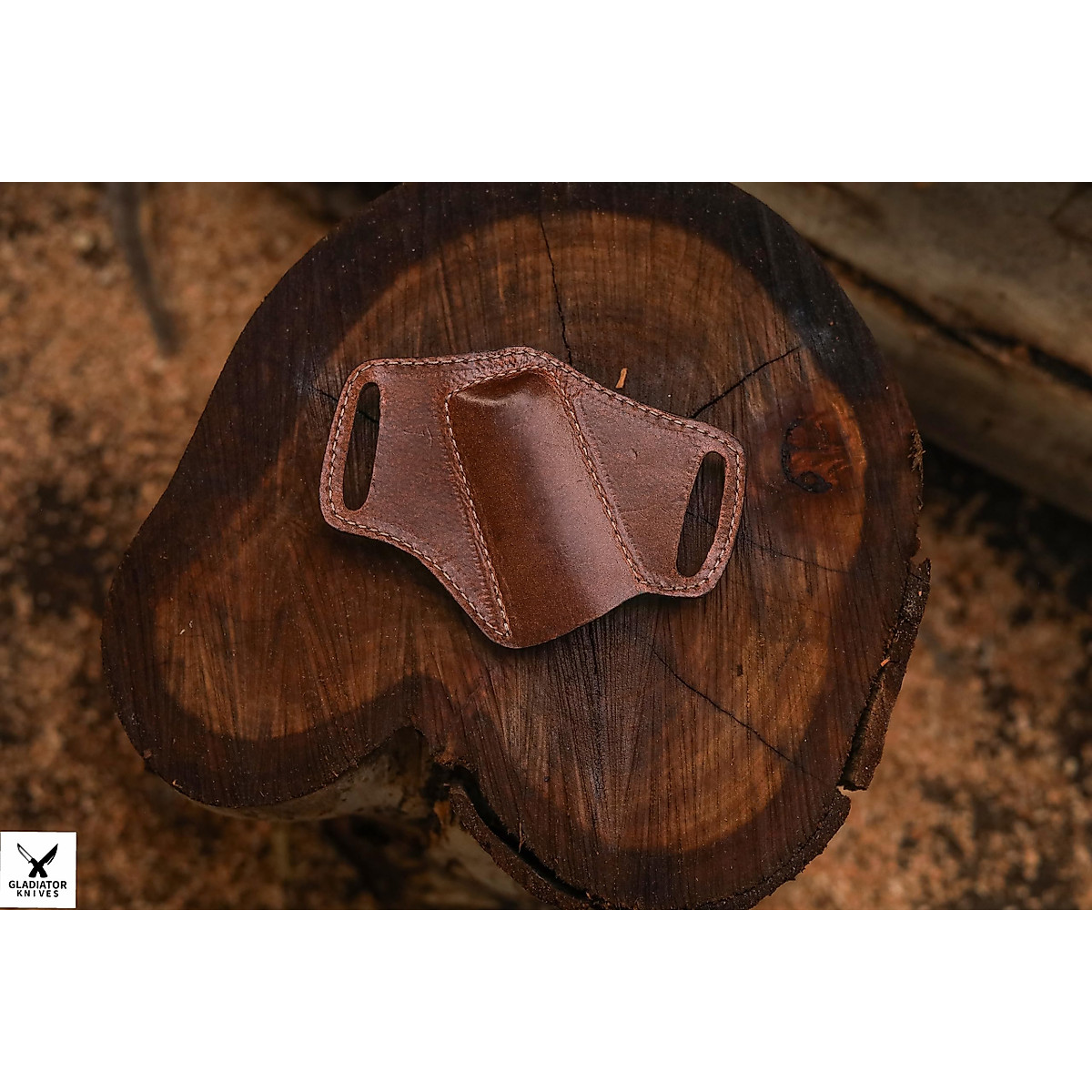 Handmade Leather Sheath for Pocket Knives, Slanted Pancake/Tooled/Belt/Trapper Style, TAN, 100% Real Leather (Brown)