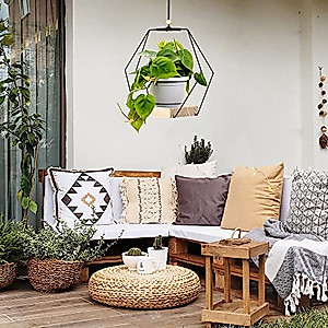 Kitypartsy Plant Hanger with Wood Base - Hanging Plant Holder, Hanging Planter/Pot for Indoor Plants Boho Macrame for Wall/Window/Room Decor, Black - Hexagon (Planter/Plants Not Included)