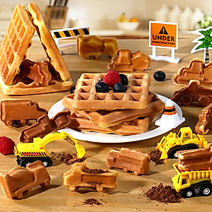 Car Mini Waffle Maker Waffle Iron for Kids 8 Different Cars Shaped Waffles in Minutes, with Timer Knob 2 IN 1 Electric Non-Stick Breakfast Pancake Maker with Removable Plates, Fun Gift for Kids Family