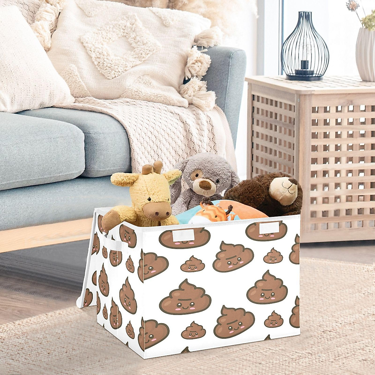DIGTIA Cute Poop Storage Bins with Lids Funny Foldable Storage Basket with Handles Collapsible Large Fabric Organizer Containers for Clothes Shelves Closet Office Home Bedroom