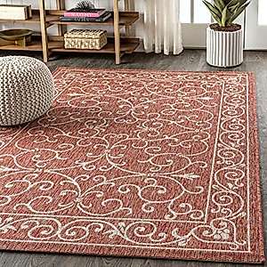 JONATHAN Y SMB106B-3 Charleston Vintage Filigree Textured Weave Indoor/Outdoor Red/Beige 3 ft. x 5 ft. Area-Rug, Classic,Easy-Cleaning,HighTraffic,LivingRoom,Backyard, Non Shedding
