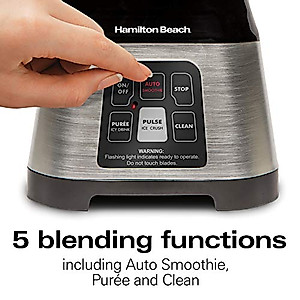 Hamilton Beach Smoothie Smart Blender with 5 Functions Including Auto-Cycle For Shakes & Smoothies, 40oz Glass Jar Dial, Stainless Steel (56208)