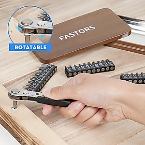 FASTORS Right Angle Screwdriver,42 PCS 1/4 Mini Ratchet Set,90 Degree Offset Ratcheting Wrench,Hex/Torx/Slotted/Phillips Magnetic Bits,Stocking Stuffers for Men&Women