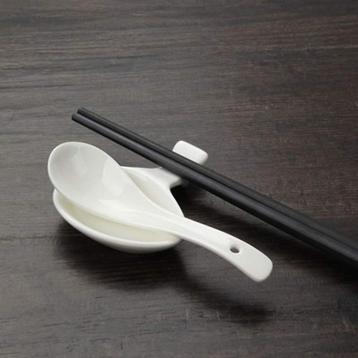 Woonsoon 5 Pcs Ceramic Chopsticks Holder，Chinese Porcelain Chopstick Rest Spoon Fork Knife Stand Sauce Dish
