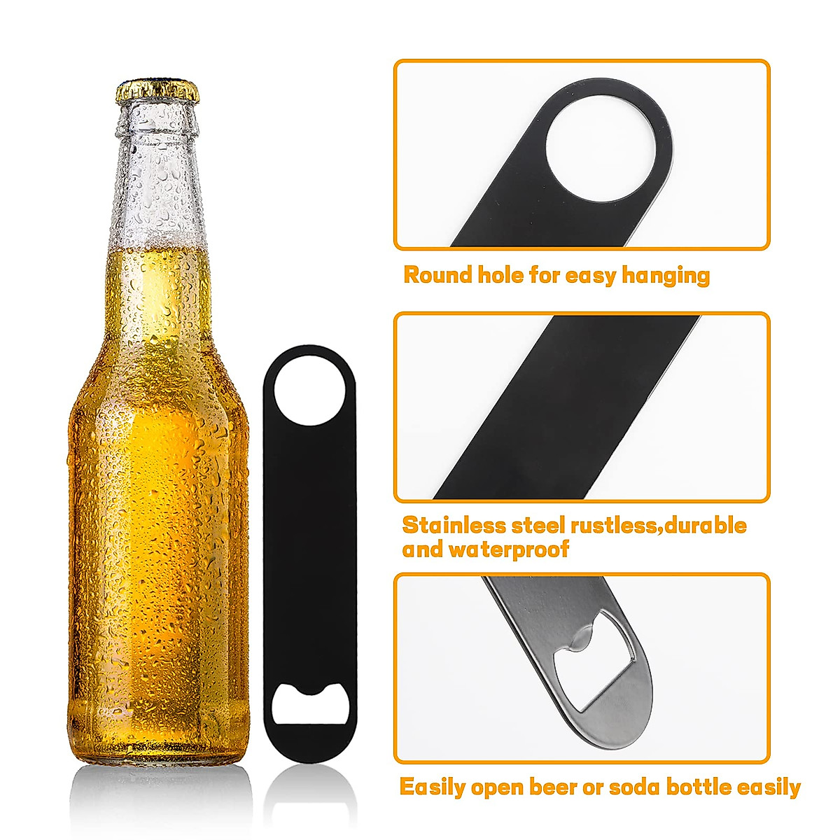 ZCYSRLQIN 30 Pcs Flat Bottle Opener 7 Inch Black Stainless Steel Beer bottle Openers Heavy Duty Bar Blade Solid Bottle Cap Opener Funny Bartender Bottle Opener for Kitchen Restaurant Party Supplies