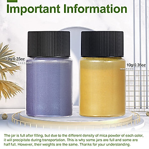 CHANGTIKEJI Mica Powder，36 Colors - 10g/Bottle of Natural Pigment Powder for Epoxy Resin，Soap Making，Candle Making,Lip Gloss,Car Freshies,Dye,Nail Polish,Bath Bombs