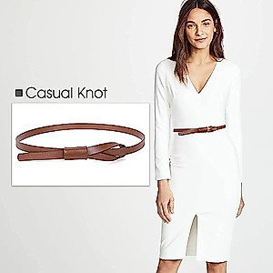 JASGOOD Women PU Leather Skinny Belt for Dress Adjustable Thin Waist Belt for Lady, Suit for Waist Size 26-31 Inches, A-Coffee