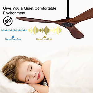 XBIBI 52/inch Ceiling Fans with Light, Wood Remote Control, 3 Blades and Down Rod, 6 Speed Reversible DC Motor, Indoor Outdoor Fan for Patio Living Room Bedroom Office 52DY-1620BK