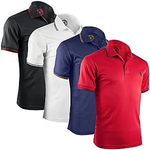 Albert Morris Mens Striped Short Sleeve Polo Shirts 4 Pack (American Classics, Medium)