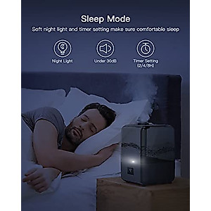 Humidifier for Bedroom Large Room, MORENTO 4.5L Top Fill Cool Mist Humidifier for Baby and Plants, Essential Oil Diffuser, Last up to 50Hrs with Night Light, Humidity Setting, Auto Shut-Off, Black