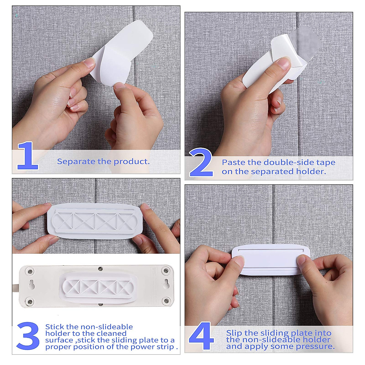 5Pack Tidysun Self Adhesive Power Strip Holder, Wall Mounted Surge Protector Holder and Cable Holder in Office Home Kitchen,Power Strip Mount for WiFi Router Tissue Box(White)