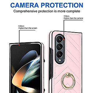 Case for Samsung Galaxy Z FOLD 3 5G,Luxury PU Leather + Hard PC Ultra Thin Slim Durable Protective Shockproof Phone Cover with Ring for Samsung Galaxy Z FOLD 3 5G(Pink)