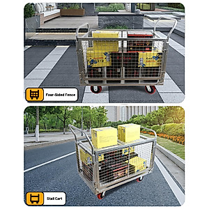 Forcecar Platform Truck Cart with Cage 4in1 Foldable Platform Truck Heavy Duty Push Cart Dolly Load 1600LBS W/Swivel Casters, Flatbed Fence Cart Hand Trucks for Warehouse,Groceries,Garage