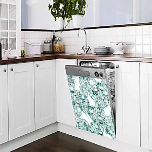 Dishwasher Magnet Cover Seamless from Silhouettes of Rabbits and Wildflowers Hand Drawn Magnetic Refrigerator Stickers Decorative Appliance Cover Fridge Panels Metal Door Garage 23"Wx26"H