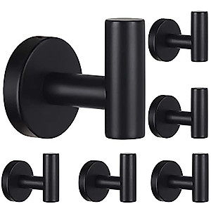 Homagic Towel Hooks Bathroom Hook Wall Towel Hooks 6 Pack Matte Black Coat Hooks, Heavy Duty Robe Hook Holder for Bathroom Kitchen Garage Home Hotel Office Cabinet(Black)