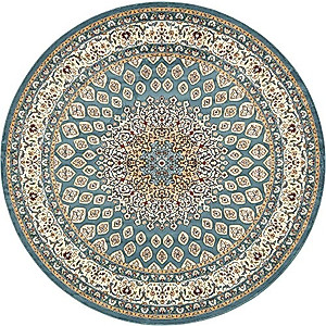 Unique Loom Narenj Collection Classic Traditional Textured Medallion Pattern Design Area Rug, 10' Round, Blue/Burgundy