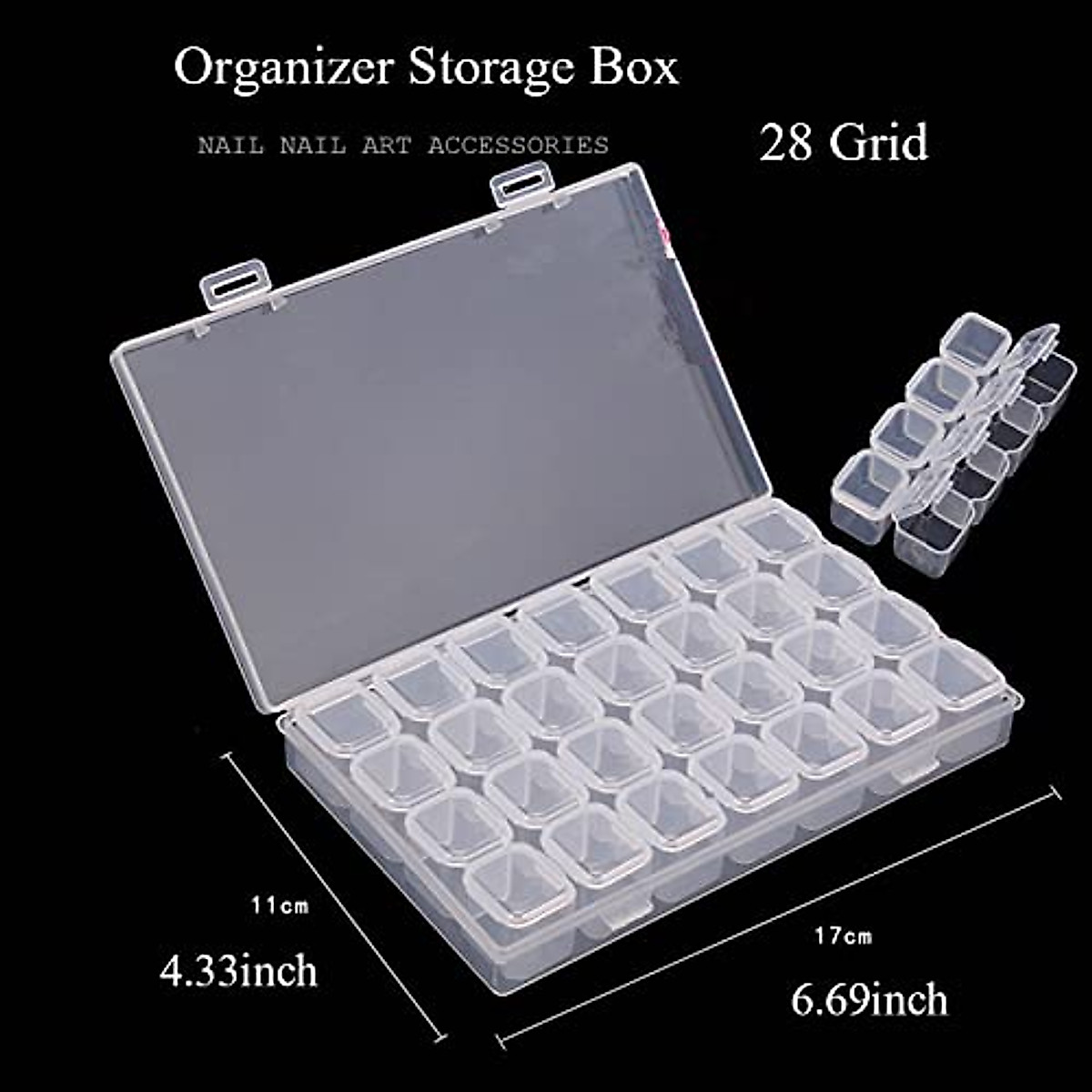 SULLMAR 3PCS 28 grids Rhinestone Box Diamond Picture Box Plastic Jewelry Storage Box Storage Container Gem Container Nail Tools Storage Box DIY Art Craft Nail Art Small Jewelry Bead Storage