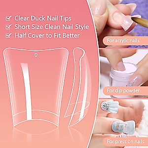 Lionvison Clear Duck Nails Tips, Short Duck Feet Nail Tips Flare Wide Press on Nail Tips for Acrylic Nails, 240PCS Half Cover False Nail Extensions Tips for Nail Salon Tech, 10 Sizes with Nail Charms